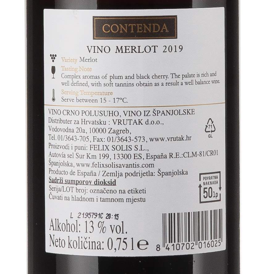 Vrutak | *MERLOT CONTENDA FELIX SOLIS 0.75L POLUSUHO 2021 -6/1-