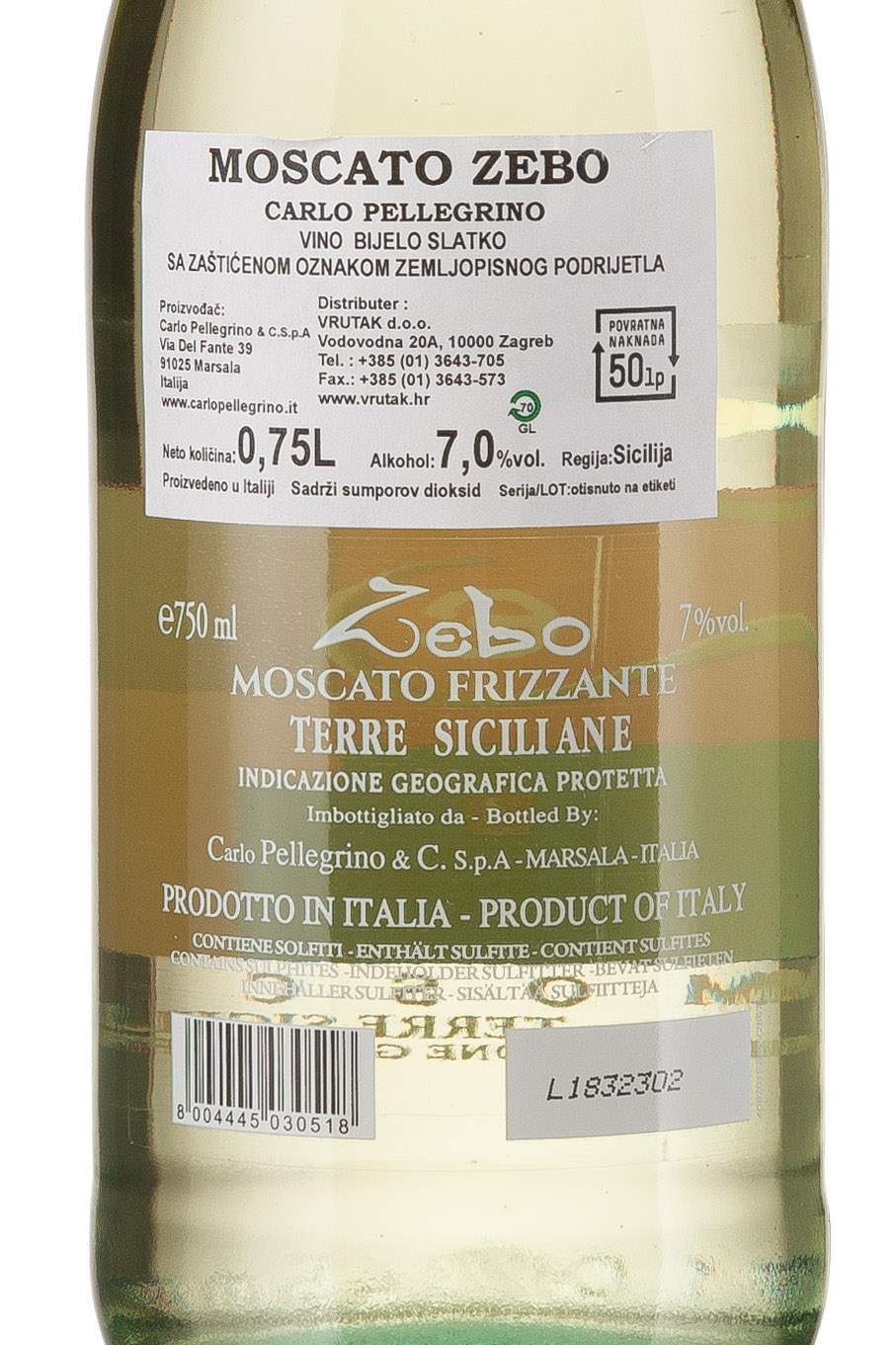 Vrutak | *BISER VINO MOSCATO ZEBO C.PELLEGRINO 0.75L ZP SLATKO -6/1-