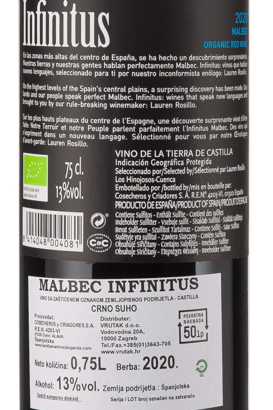 Vrutak | *MALBEC INFINITUS COSECHEROS 0.75L ZP SUHO 2022 -6/1-