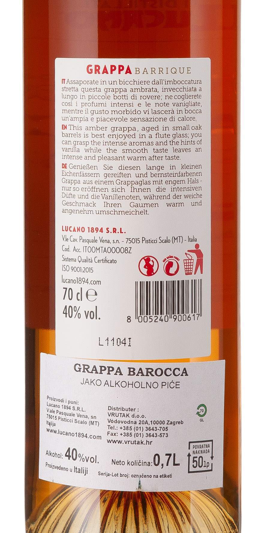 Vrutak | *RAKIJA GRAPPA BAROCCA 0,7L LUCANO 40% -6/1-