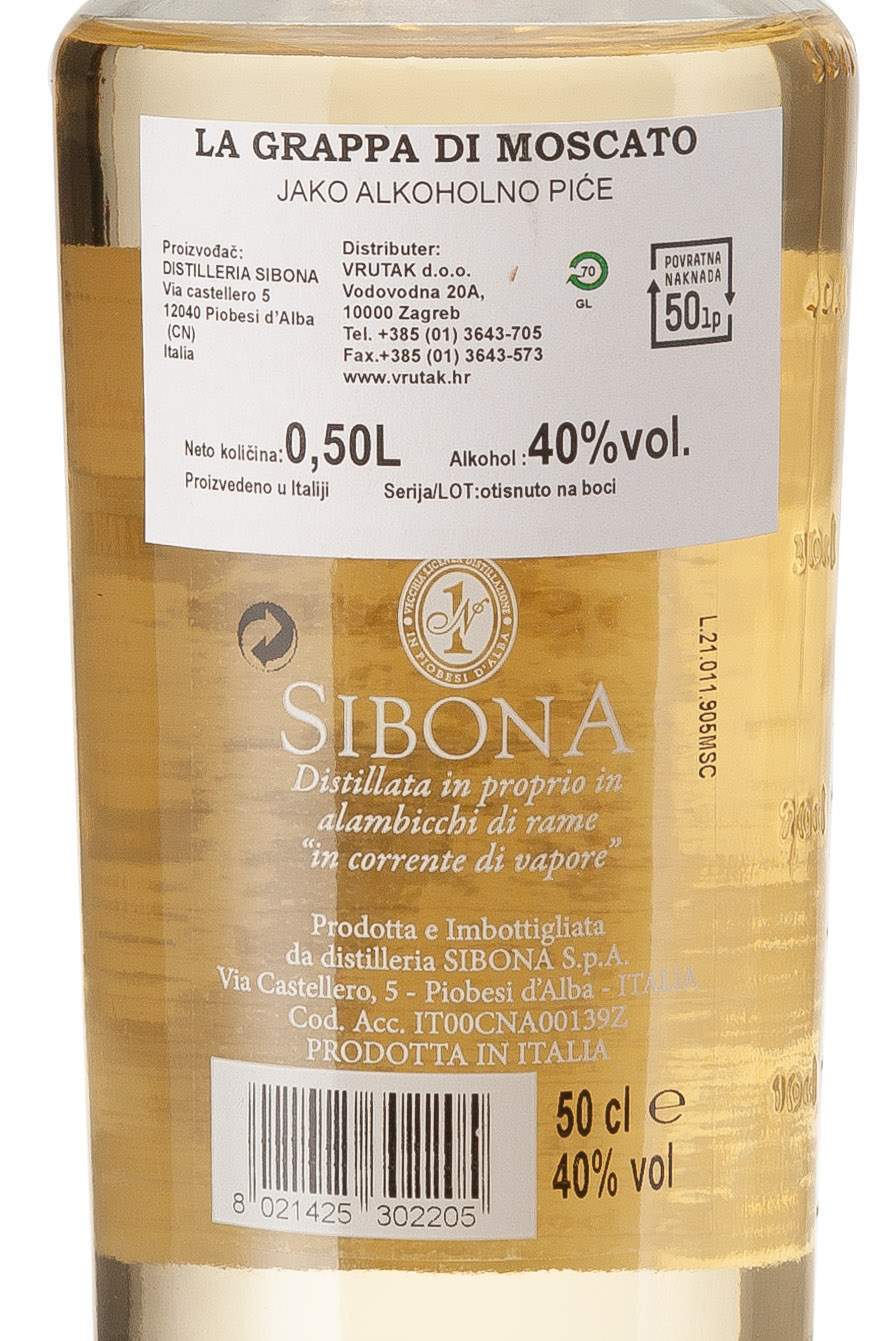 Vrutak | *RAKIJA GRAPPA DI MOSCATO 0,5L - SIBONA -6/1-