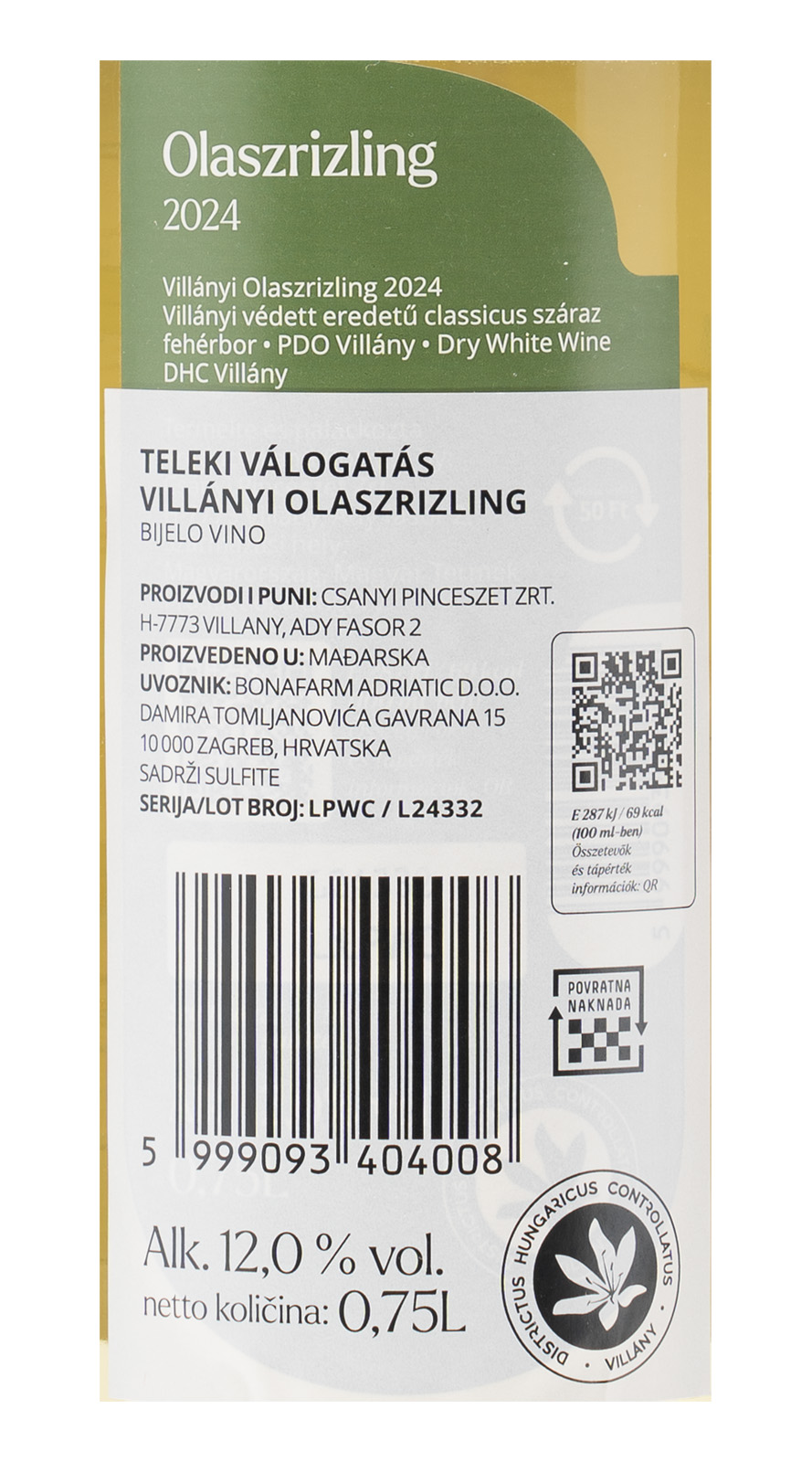 Vrutak | *OLASZRIZLING VILLANYI TELEKI 0,75