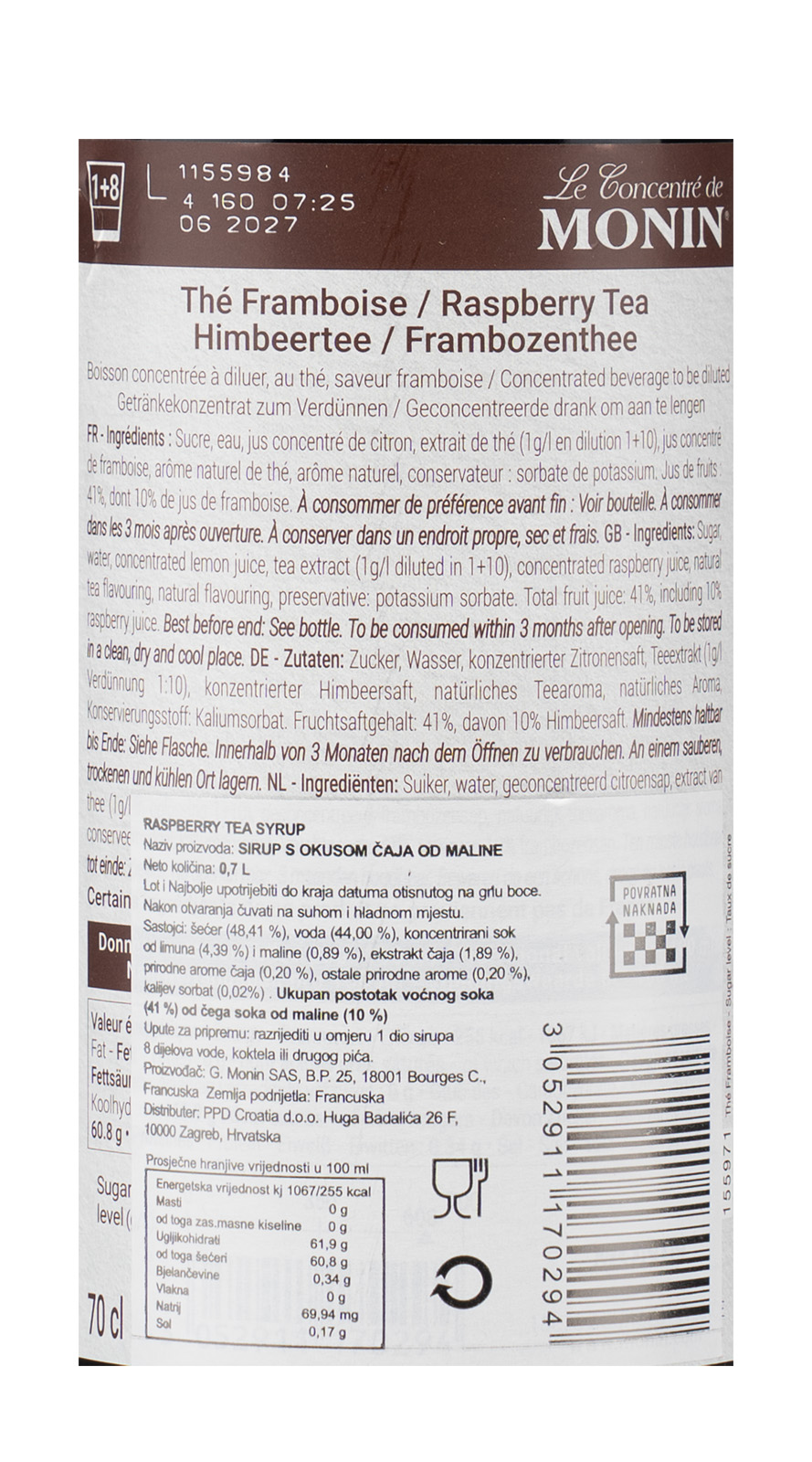 Vrutak | *SIRUP MONIN 0.7L RASPBERRY TEA